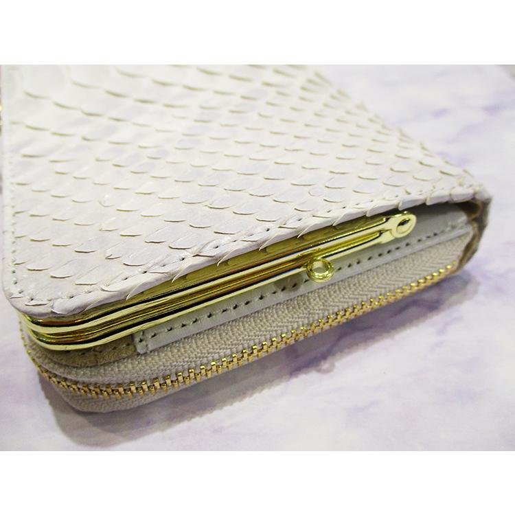 VIADOAN VIA DOAN ヴィア ドアン レザー 本革 Bran Python ブランパイソン ヘビ革 L字ファスナー がま口 長財布 ロング ウォレット ホワイト 452 : 半田 ...