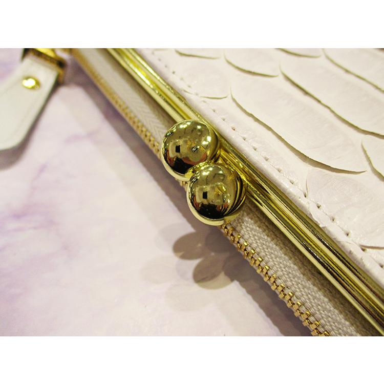 VIADOAN VIA DOAN ヴィア ドアン レザー 本革 Bran Python ブランパイソン ヘビ革 L字ファスナー がま口 長財布 ロング ウォレット ホワイト 452 : 半田 ...