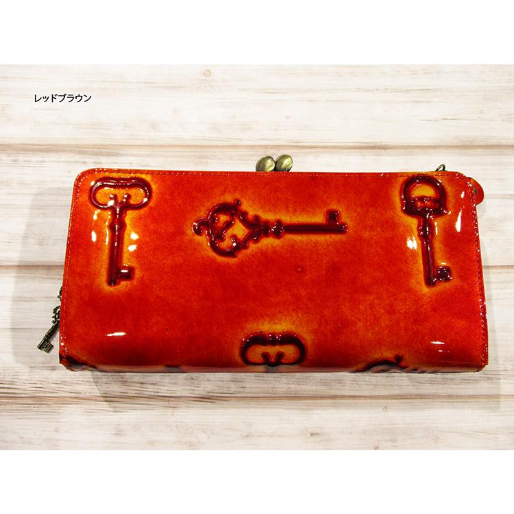 VIADOAN VIA DOAN ヴィア ドアン エナメル イタリアンレザー 財布 牛革 本革 レトロ 鍵 カギ 型押し L字ファスナー がま口 2層 大容量 長財布 ロング ウォレット ...