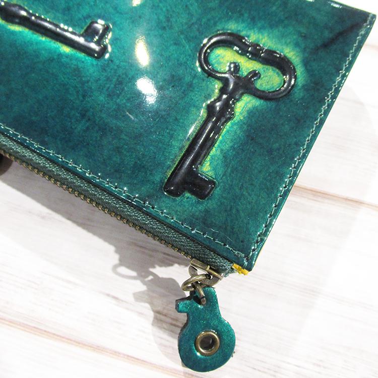 VIA DOAN ヴィア ドアン エナメル イタリアンレザー 財布 牛革 本革 レトロ 鍵 カギ 型押し L字ファスナー がま口 2層 大容量 ...