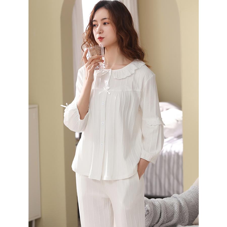 部屋着 パジャマ 白 ホワイト コットン レディース : trip6six - 通販 - Yahoo!ショッピング