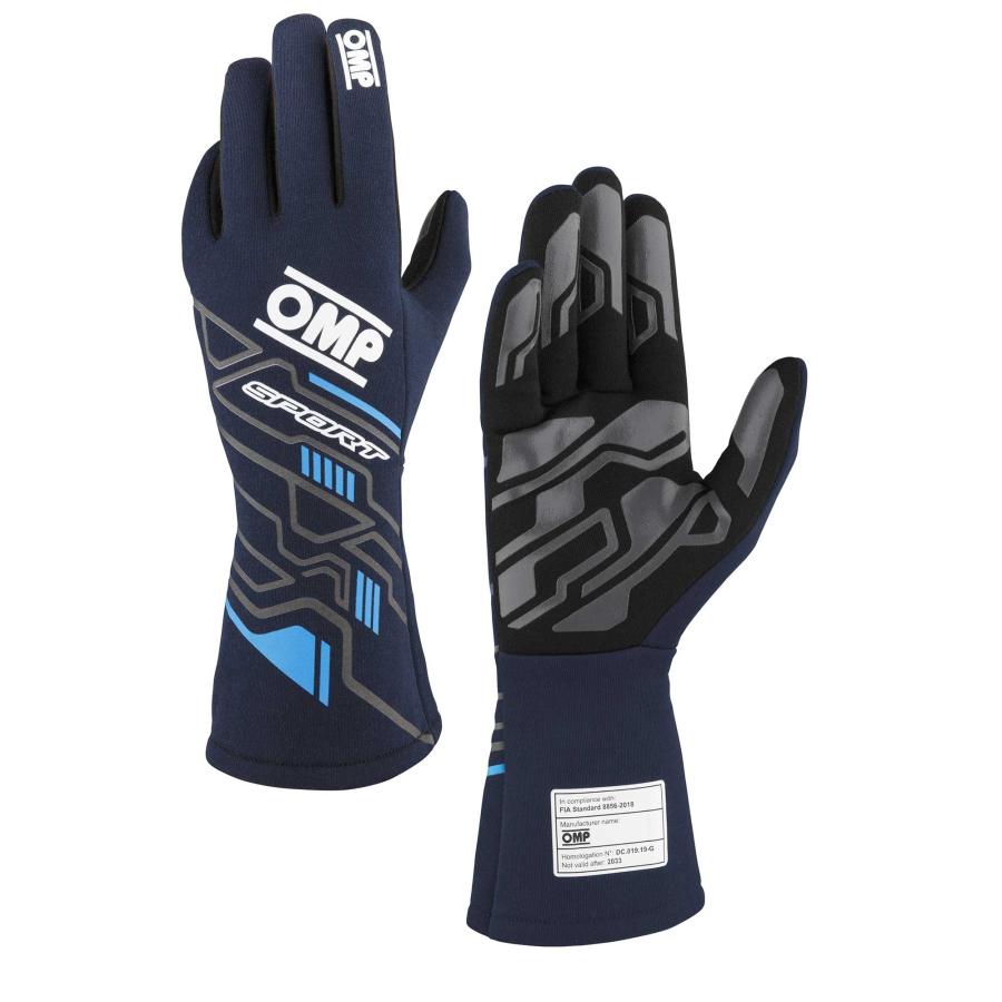 OMP レーシンググローブ 【FIA公認】SPORT GLOVES スポーツ グローブ FIA公認 (8856-2018規格) ネイビーブルー / シアン (244) : トラペジウム ...