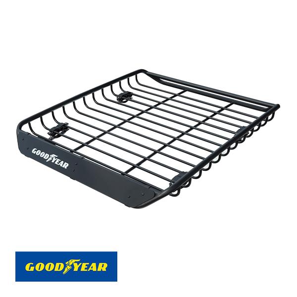 GOODYEAR正規品 スチール ルーフラック MEGA PRO 汎用 ベース/クロスバー 別途要 1341mm×124mm×1105mm 耐荷重100kg ルーフ ブラック : トラック ...