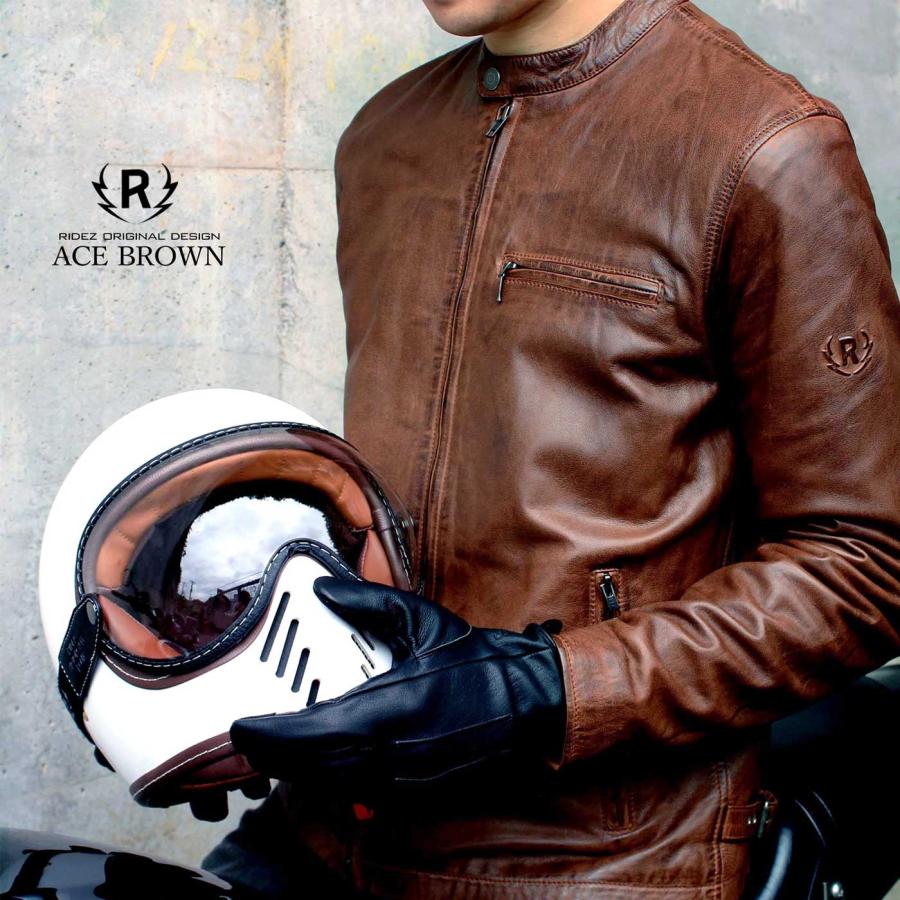 ライズ（RYZ） RIDEZ ジャケット ライダース メンズ おしゃれ かっこいい ブランド レザー 革 ACE RLJ110 BROWN【お ...