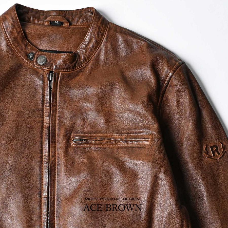 ライズ（RYZ） RIDEZ ジャケット ライダース メンズ おしゃれ かっこいい ブランド レザー 革 ACE RLJ110 BROWN【お ...