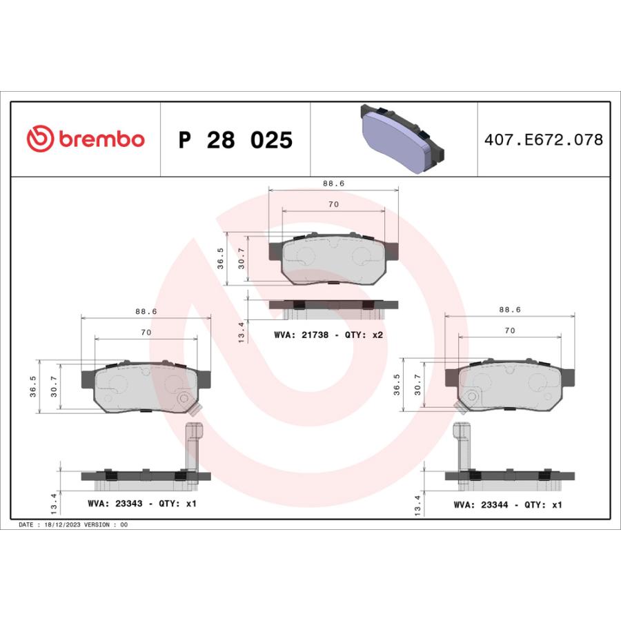 brembo ブレンボ Black Pads ブラック パッド (リア) フィット GD1 2001/06-2007/10 P28 025 (737211018 : 737211018-031 ...