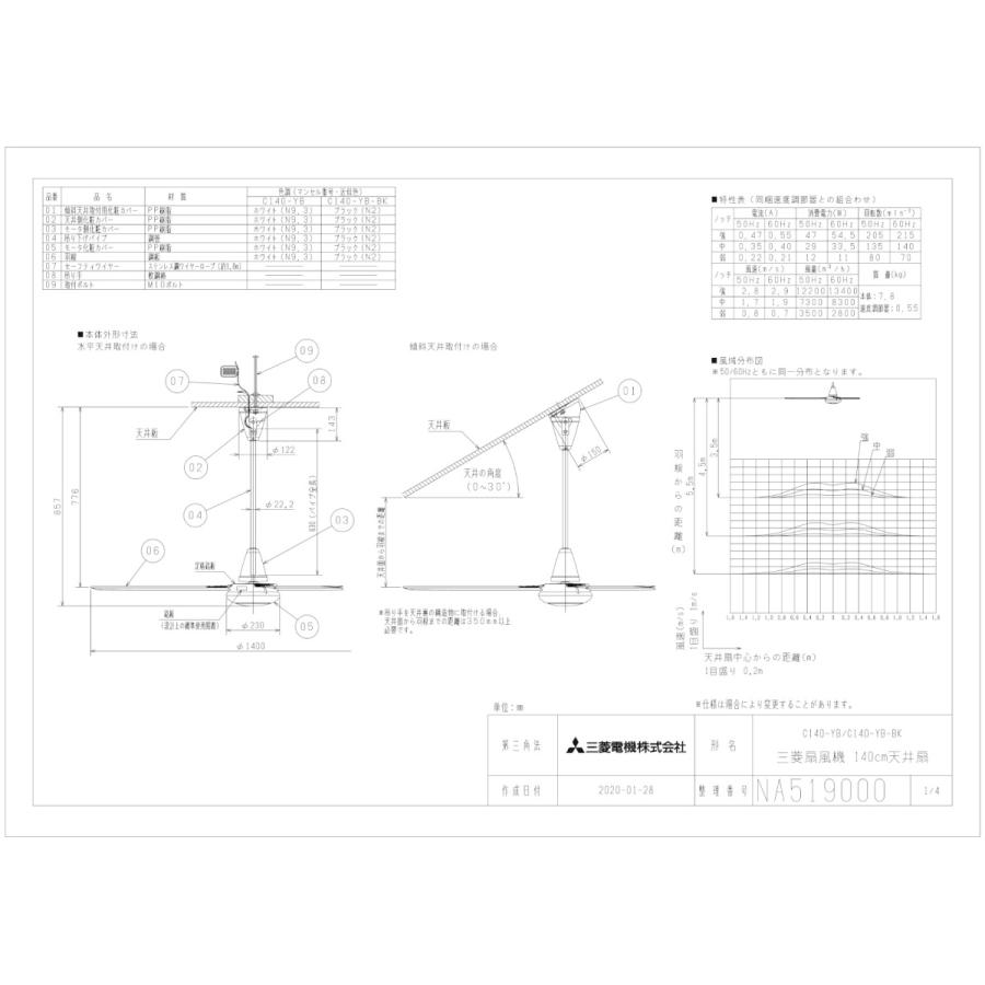 三菱 C140-YB-BK 三菱電機 天井扇 羽根径140cm ブラック : タカラShop Yahoo!店 - 通販 - Yahoo!ショッピング