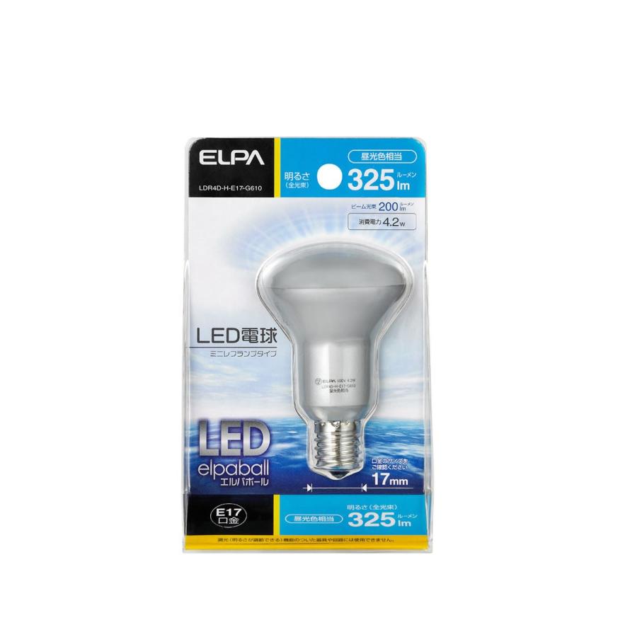 ELPA 朝日電器 LED電球 エルパボール ミニレフランプタイプ 4.2W 昼光色相当 E17 LDR4D-H-E17-G610 : ldr4d-h-e17-g610 : タカラShop ...