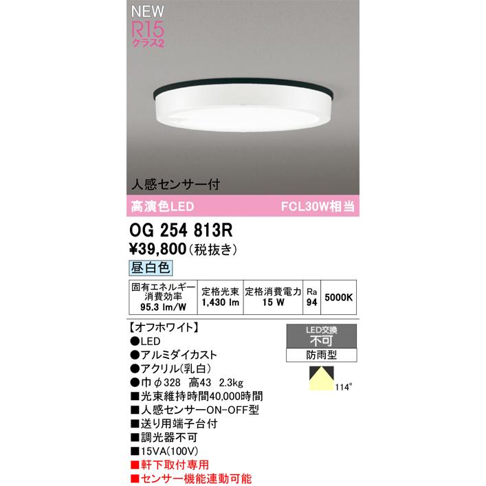 ODELIC OG254813R エクステリア LEDシーリングライト FLAT PLATE FCL30W相当 人感センサー付 昼白色 114°拡散配光 要電気工事 オーデリック 照明器具 ...