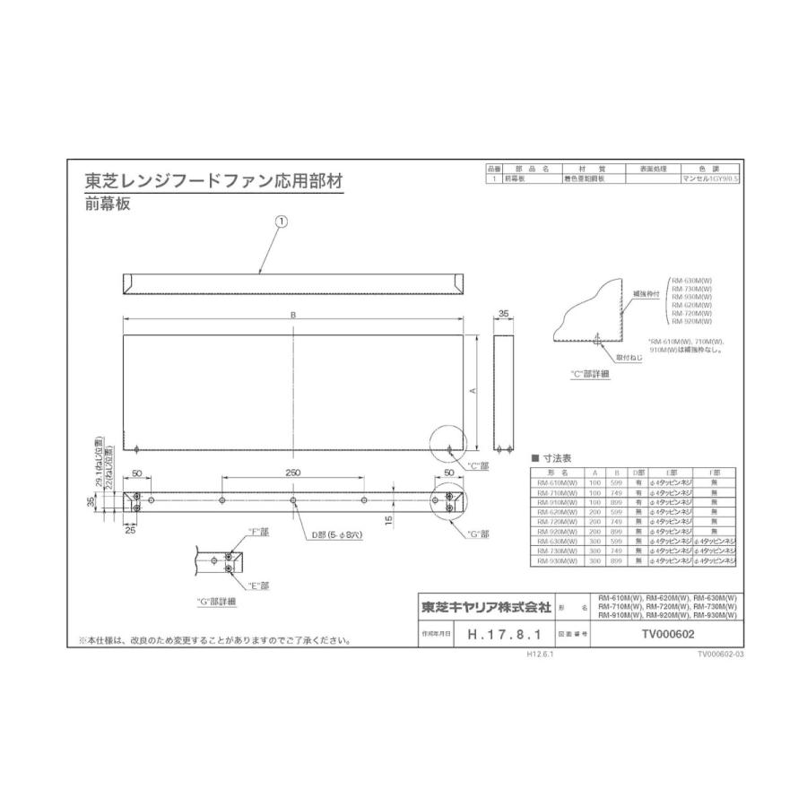 TOSHIBA RM-630M(W) 日本キヤリア 換気扇用部材 レンジフードファン用 前幕板(基本形用) 深形用(三分割)幅60cm高さ30cm ホワイト : タカラShop Yahoo!店 ...