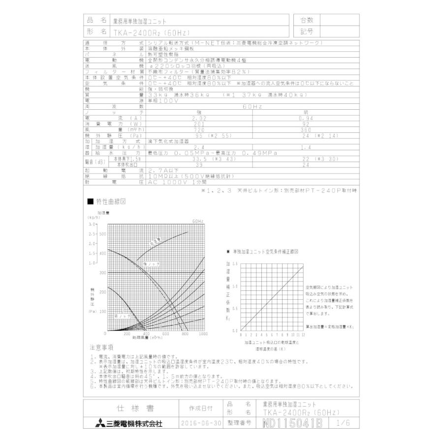 三菱 TKA-2400R2 三菱電機 業務用単独加湿ユニット 水道直結可能 事務所ビル・テナントビル向け 業務用空気処理単独ユニット : タカラShop Yahoo!店 - 通販 ...