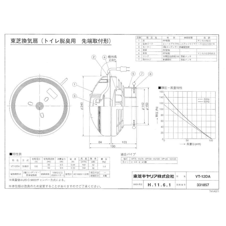 VT-12DA 日本キヤリア 汲み取り式トイレ用換気扇 先端形(強力タイプ)12cm コードプラグ付 : vt-12da : タカラShop Yahoo!店 - 通販 - Yahoo!ショッピング