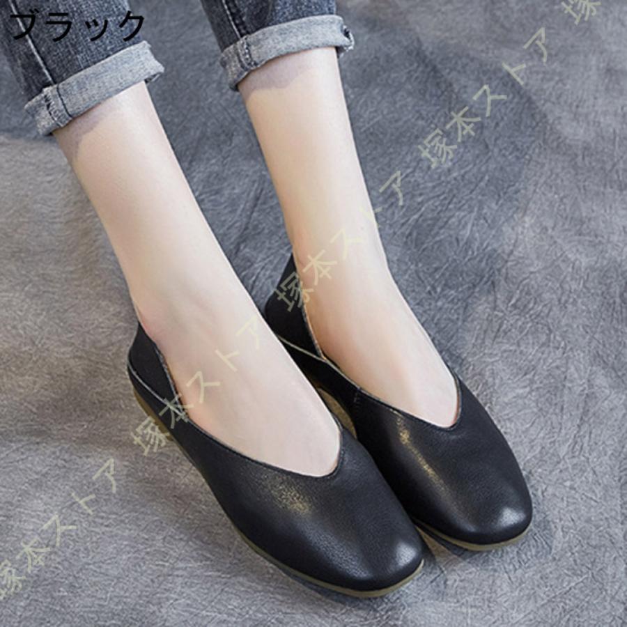 バレエシューズ パンプス ぺたんこ 本革 スクエアトゥ Vカット ローヒール スリッポン フラットシューズ 柔らかい 歩きやすい カジュアル 2way スリッパ :w6B-4er-F3FSWQ ...