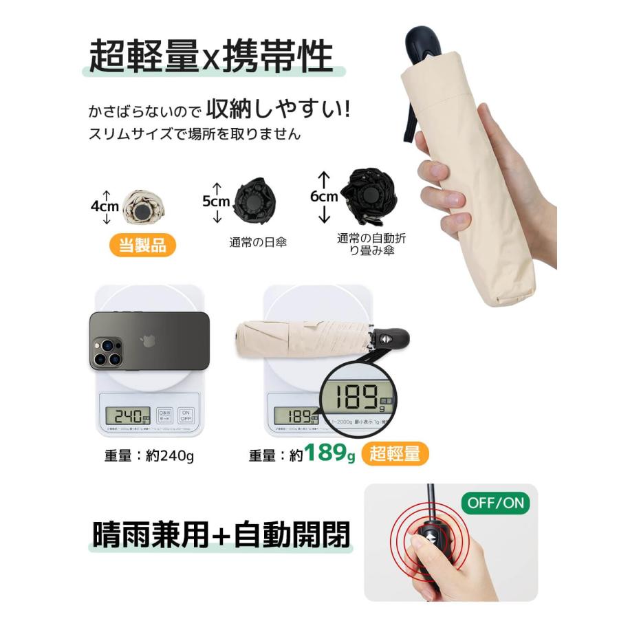 konciwa 日傘 超軽量 189g-199g UVカット率 100% 完全遮光 遮熱 ワンタッチ自動開閉 折りたたみ傘 コンパクト 折り : 月商店 - 通販 - Yahoo!ショッピング