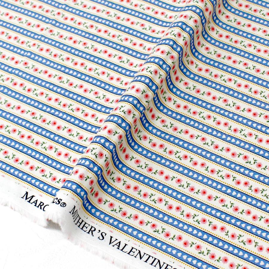 生地 USA生地 プリント生地 バレンタイン ブルーハートストライプ フラワー MARCUS マーカス 巾約110cm 最低単位30cm〜10cm単位の切り売り : つくる楽しみYahoo!店 ...