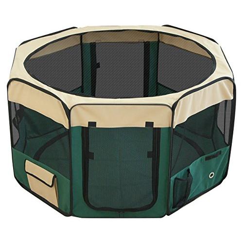 ottostyle.jp 折りたたみ八角形ペットサークル Mサイズ 【グリーン】 直径90cm×高さ62cm メッシュ屋根付き 屋内 屋外 アウトドア : つなぐstore - 通販 ...