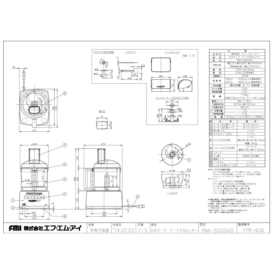 日本国内正規輸入品 FMI (エフエムアイ) ロボクープ マジミックス 単機能タイプ RM-5200VD 3.6L : 宝詮 - 通販 - Yahoo!ショッピング