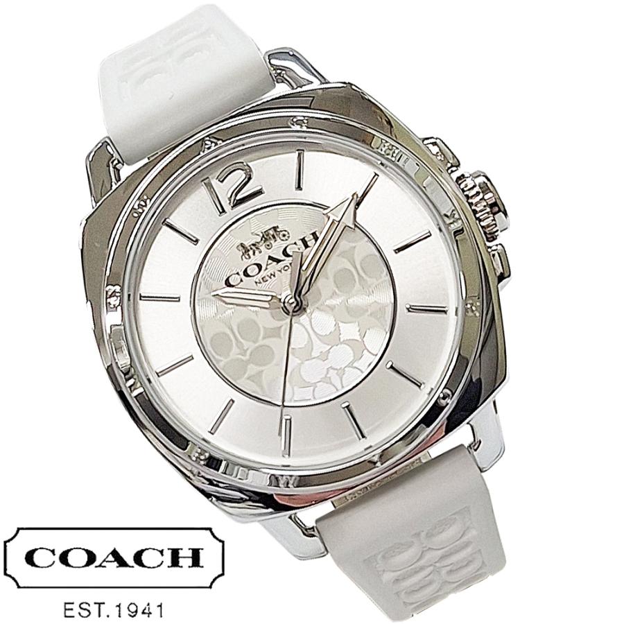 COACH コーチ 時計 腕時計 レディース 34mm シルバーカラーフェイス ホワイト シリコン バンド プレゼント ギフト ...