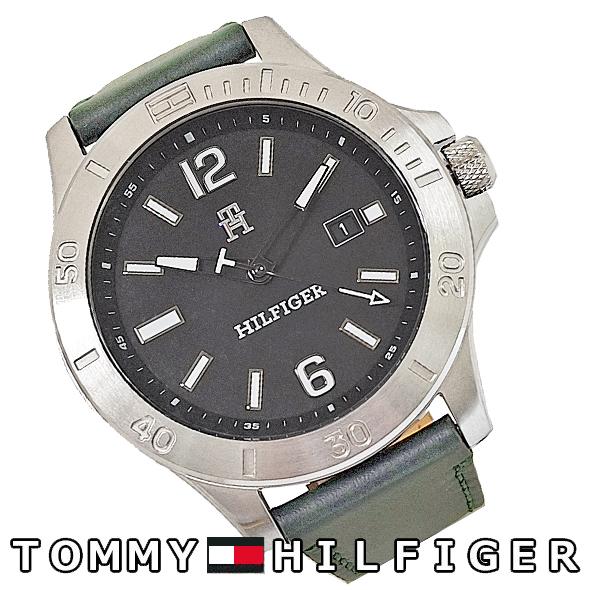TOMMY HILFIGER（トミー・ヒルフィガー） 腕時計 時計 プレゼント ギフト メンズ ブラック 文字盤 グリーン バンド デイト表示 ...