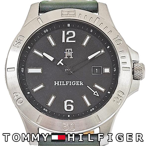 TOMMY HILFIGER（トミー・ヒルフィガー） 腕時計 時計 プレゼント ギフト メンズ ブラック 文字盤 グリーン バンド デイト表示 ...
