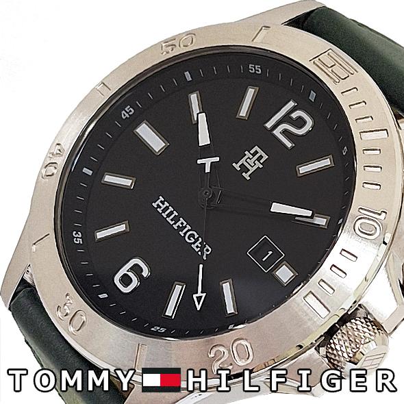 TOMMY HILFIGER（トミー・ヒルフィガー） 腕時計 時計 プレゼント ギフト メンズ ブラック 文字盤 グリーン バンド デイト表示 ...