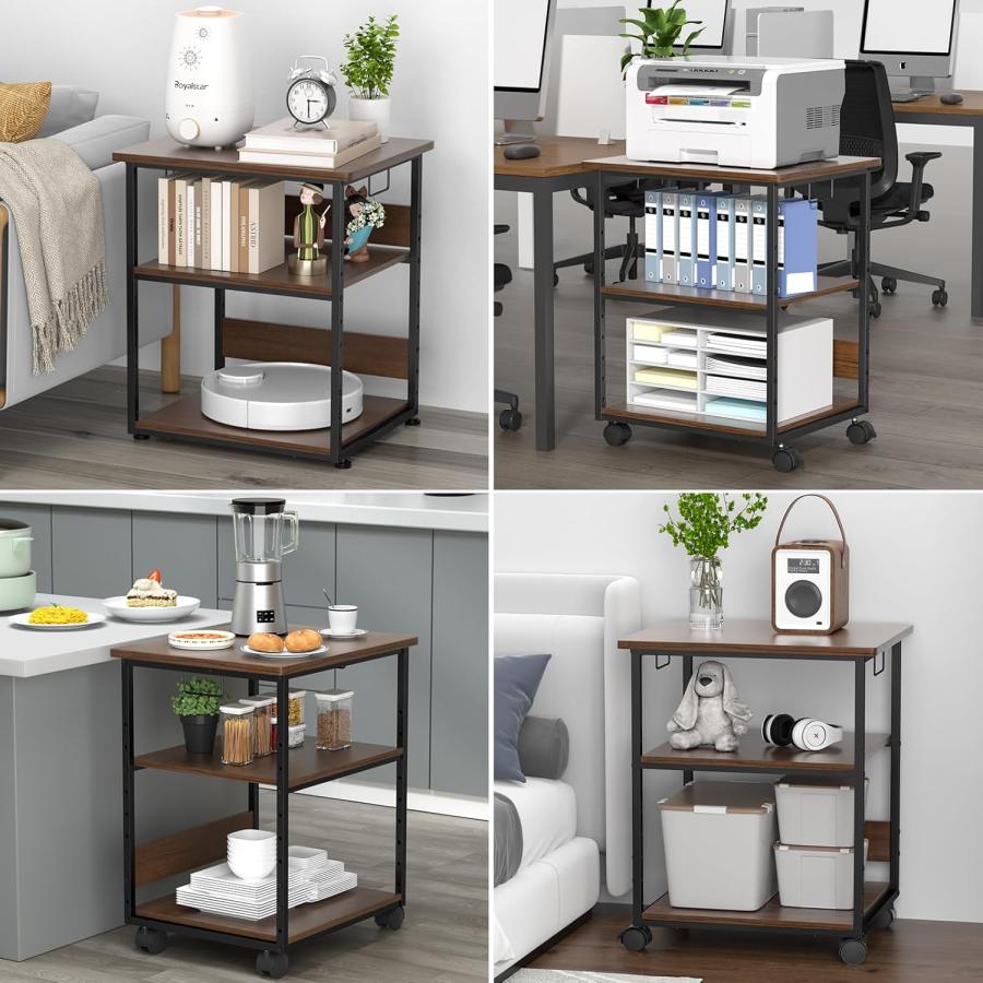 プリンター台 キャスター付き パソコンラック W60*D50*H70cm 9段階調節 両側取っ手付き pcワゴン オーディオラック デスク下 木製 オフィス 収納 オフィスワゴン : TTWO ...