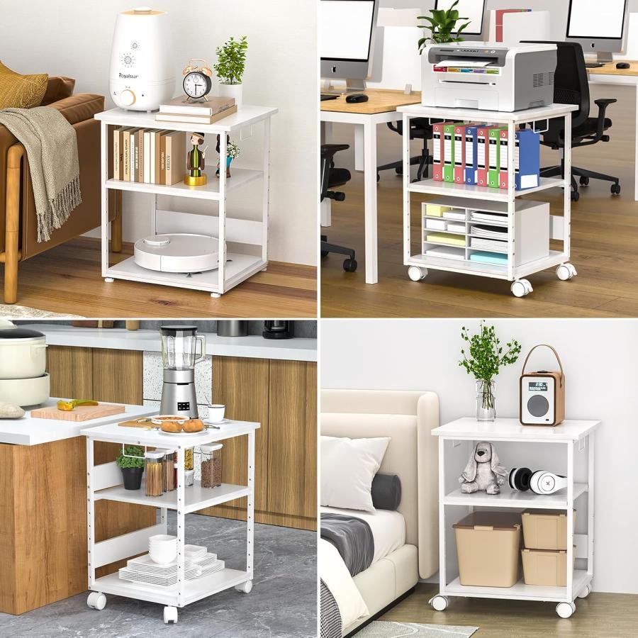 プリンター台 キャスター付き パソコンラック W60*D50*H70cm 9段階調節 両側取っ手付き pcワゴン オーディオラック デスク下 木製 オフィス 収納 オフィスワゴン : TTWO ...