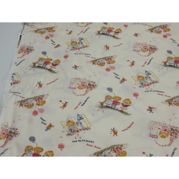 YUWA有輪オリジナル ワンマイルローゼズ happy mate クリーム シャーテイング生地 108cm幅 日本製 綿100％ コットン 布 ...
