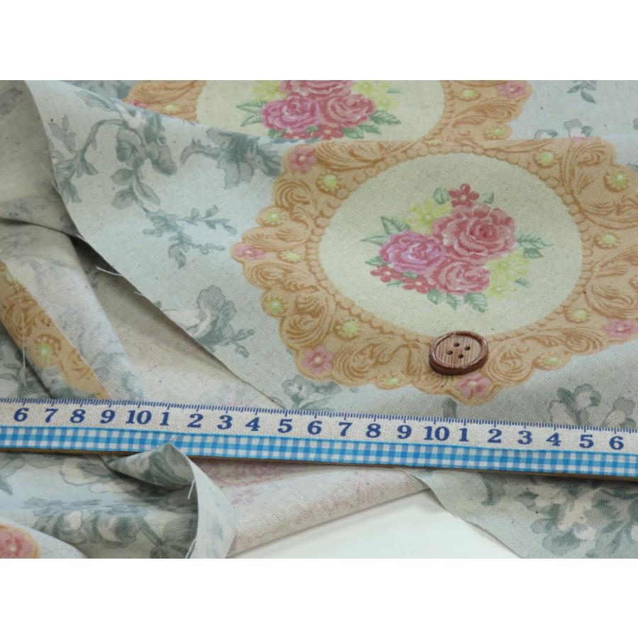 1m単位 アウトレット50％ KUNIKA×YUWA有輪 Antique Rose Cookies ライトグリーン 綿麻キャンバス生地 マークダウン メーカー処分品 生地 布地 布 ...