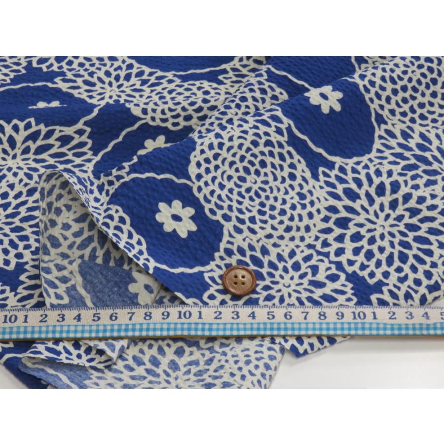 デコ（ポンポン菊） ブルー リップル生地 安い おしゃれ 布地 かわいい ゆかた 浴衣 じんべい 甚平 : 布と手芸 つばめや - 通販 - Yahoo!ショッピング