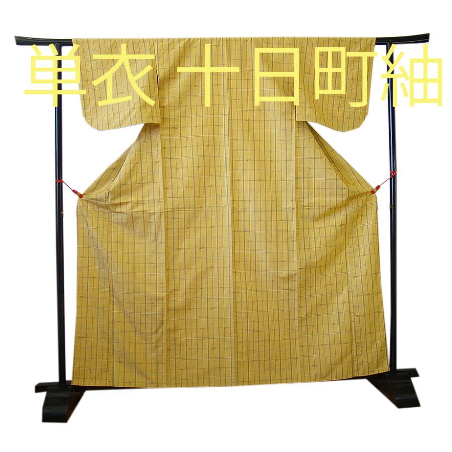 きものしらゆり 身丈155cm 裄65cm 5・6・9月 単衣 十日町紬 とうもろこし色 格子柄 紬着尺 正絹 身長150cm〜157cmの方に最適 同梱可 C279 : 博多着物市場 きもの ...