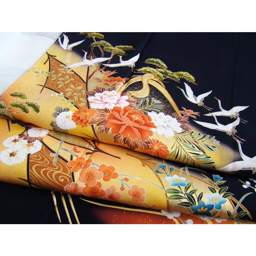 きものしらゆり 身丈161cm 裄68cm 極上ちりめん地 金彩加工染 鶴 松 梅 黒留袖 剣片喰 正絹 身長156cm〜162cmの方に最適 C899 : 博多着物市場 きものしらゆり ...