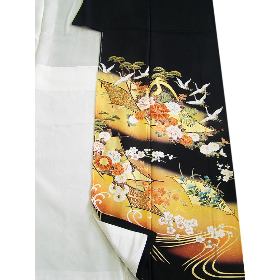 きものしらゆり 身丈161cm 裄68cm 極上ちりめん地 金彩加工染 鶴 松 梅 黒留袖 剣片喰 正絹 身長156cm〜162cmの方に最適 C899 : 博多着物市場 きものしらゆり ...