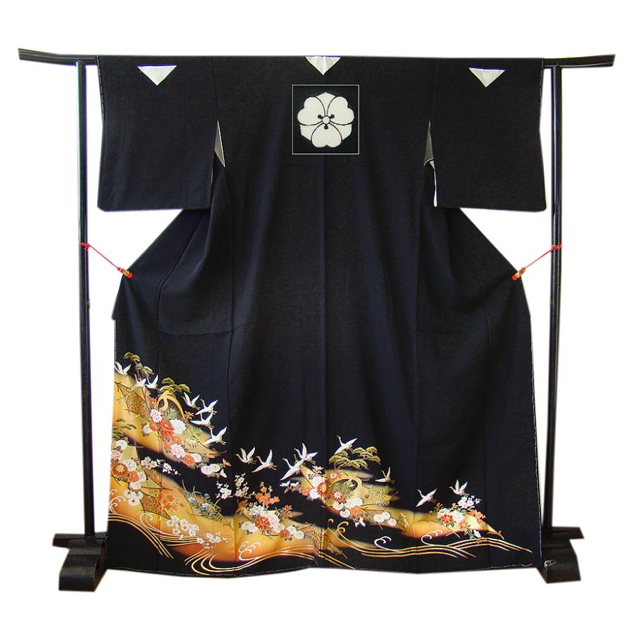 きものしらゆり 身丈161cm 裄68cm 極上ちりめん地 金彩加工染 鶴 松 梅 黒留袖 剣片喰 正絹 身長156cm〜162cmの方に最適 C899 : 博多着物市場 きものしらゆり ...