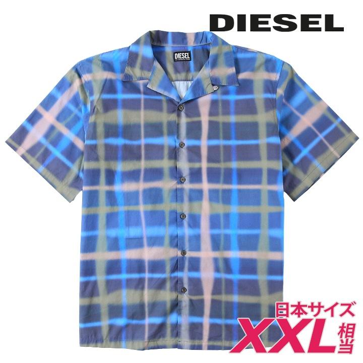 DIESEL（ディーゼル） 半袖シャツ メンズ チェック柄 オーバルDワンポイント刺繍 コットン ルーズフィット S-FRANK-CHECK ...