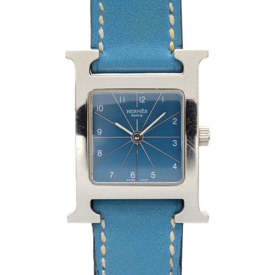 HERMES エルメス Hウォッチ HH1.210 クォーツ QZ SS×革 ブルー文字盤 スクエア ヴィンテージ レディース腕時計 【中古】 : Clockwise クロックワイズ - 通販 ...