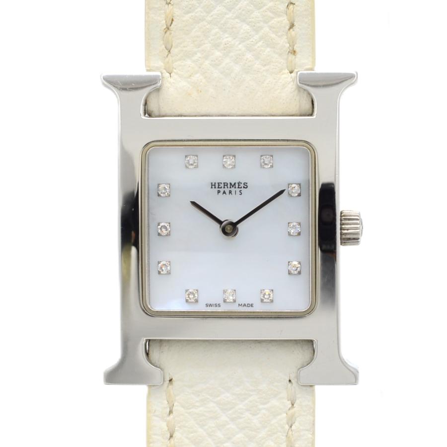 HERMES エルメス Hウォッチ HH1.210 12Pダイヤ クォーツ QZ SS×革 シェル文字盤 スクエア レディース腕時計 【中古】【美品】 : Clockwise クロックワイズ ...