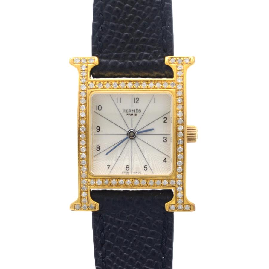 HERMES エルメス Hウォッチ HH1.210 ダイヤベゼル クォーツ QZ 革 白文字盤 スクエア ヴィンテージ レディース腕時計 【中古】【美品】 : Clockwise クロック ...