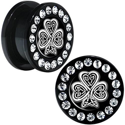 Body Candy Black Acrylic Celtic Clover Screw Fit Ear Gauge Plug Pair 5 ...