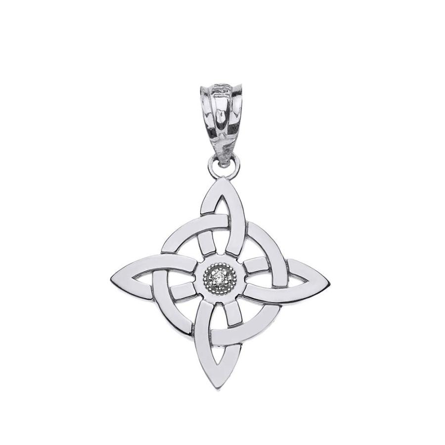 10k White Gold Solitaire Diamond Wiccan Witch's Knot Pagan Pendant ...