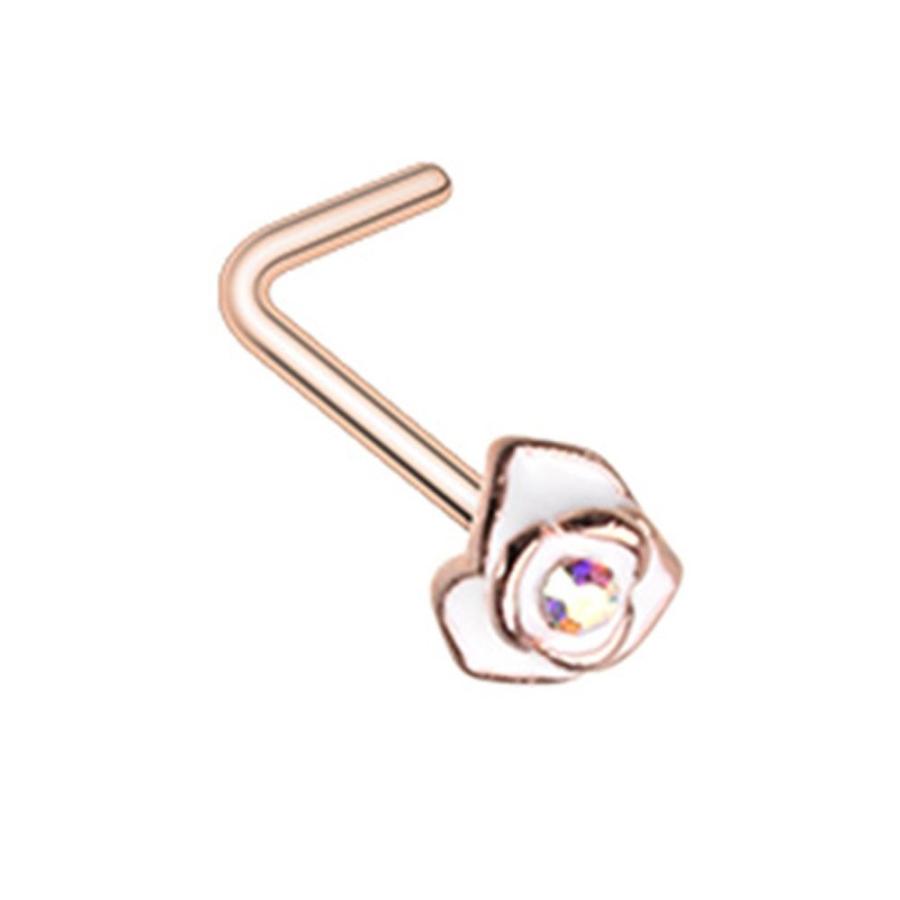Inspiration Dezigns Rose Gold Nose Bone Ring Blooming Rose 7mm L-Bend ...