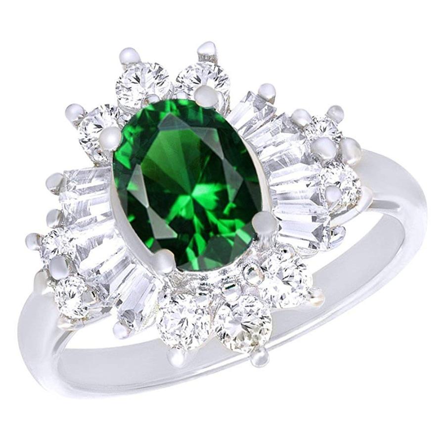 AFFY 2 1/3 Ct Simulated Green Emerald White Topaz CZ Cluster Ring in 1 ...