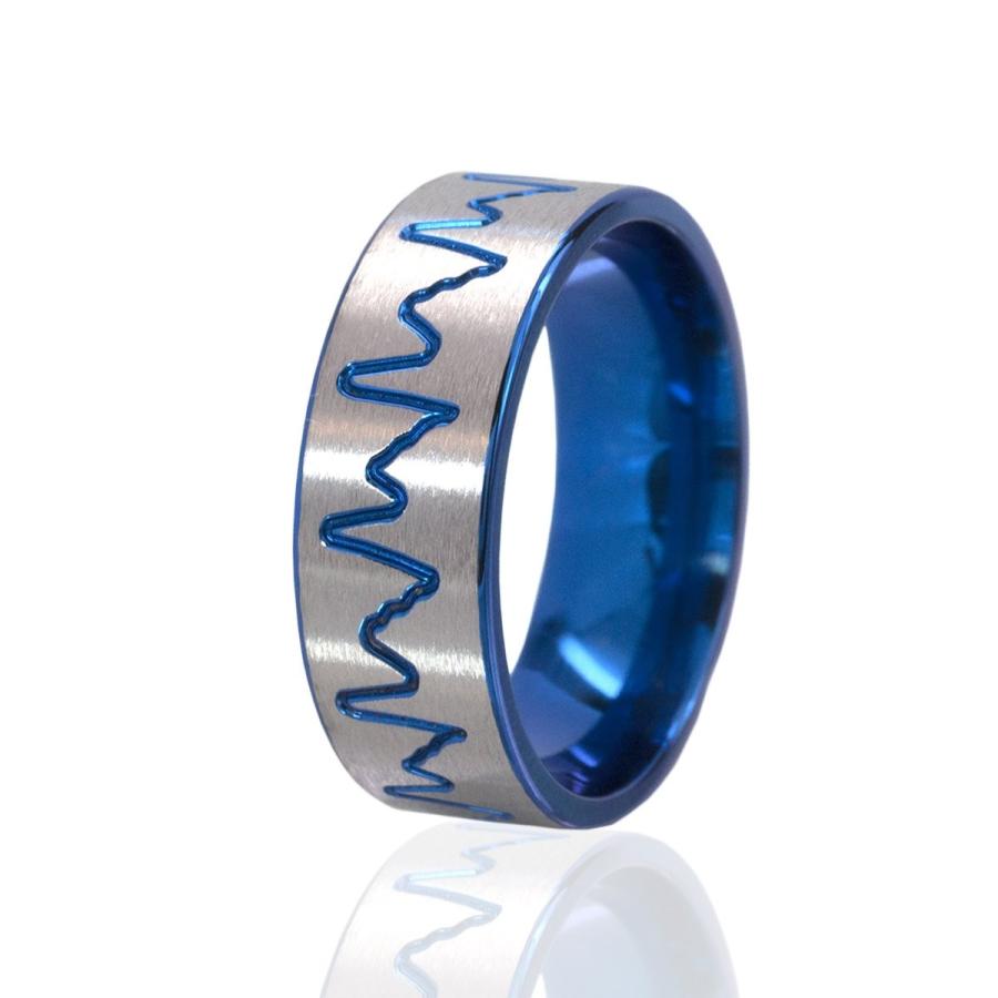 Heart Rhythm Ring, Blue Titanium Heartbeat Ring, Carved Heartbeat Ring ...