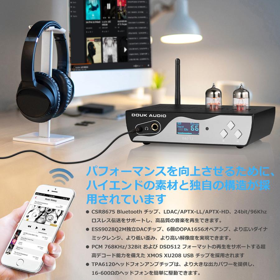 Nobsound DAC-T2 6H3N HiFi Bluetooth 5.0 真空管 プリアンプ USB DAC S/PDIF D/A ...