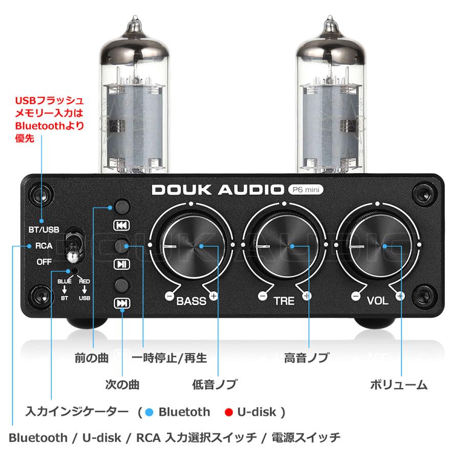 Mini P6-Mini 6A2 Bluetooth 5.0 真空管 プリアンプ スピーカー レシーバー ステレオプリアンプ USB ...