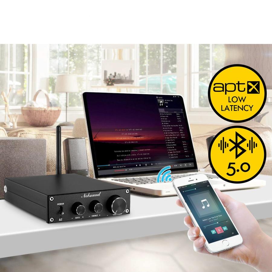 Nobsound A2 HiFi Bluetooth クラスD パワーアンプ ホーム ステレオ オーディオ アンプ APTX-LL 160W ...