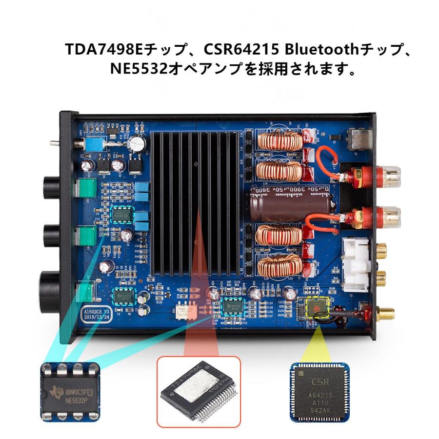 Nobsound A2 HiFi Bluetooth クラスD パワーアンプ ホーム ステレオ オーディオ アンプ APTX-LL 160W ...