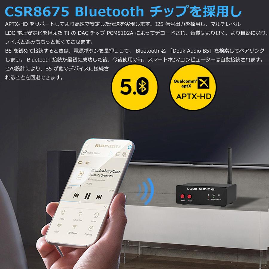 Douk Audio B5 Mini CSR8675 Bluetooth 5.0 ステレオ レシーバー 同軸 optical D/A ...