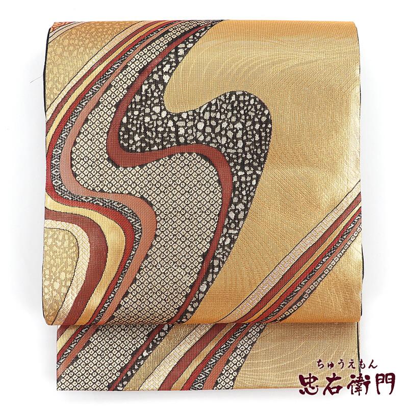中古 袋帯 礼装用 振袖向き ふくろ帯 リサイクル レディース 正絹 金 曲線 流水 鹿の子 亀甲柄 長さ457cm 幅31cm 仕立て上がり帯 リサイクル帯 即日発送 : リサイクル着物 ...