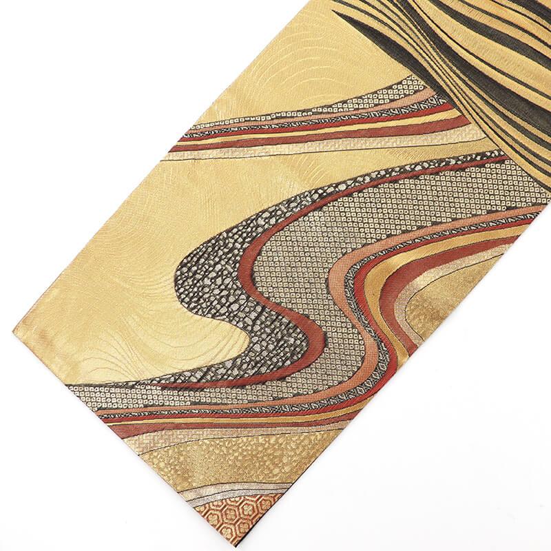 中古 袋帯 礼装用 振袖向き ふくろ帯 リサイクル レディース 正絹 金 曲線 流水 鹿の子 亀甲柄 長さ457cm 幅31cm 仕立て上がり帯 リサイクル帯 即日発送 : リサイクル着物 ...